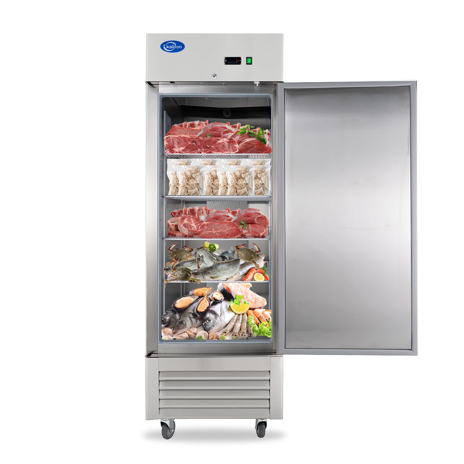 27" W Commercial Freezer, Reach-in 23 Cu.ft Stainless Steel Freezer with Single Solid Door, Upright Fan Cooling Freezer with 4 Adjustable Shelves, for Restaurant, Commercial Kitchen, Home
