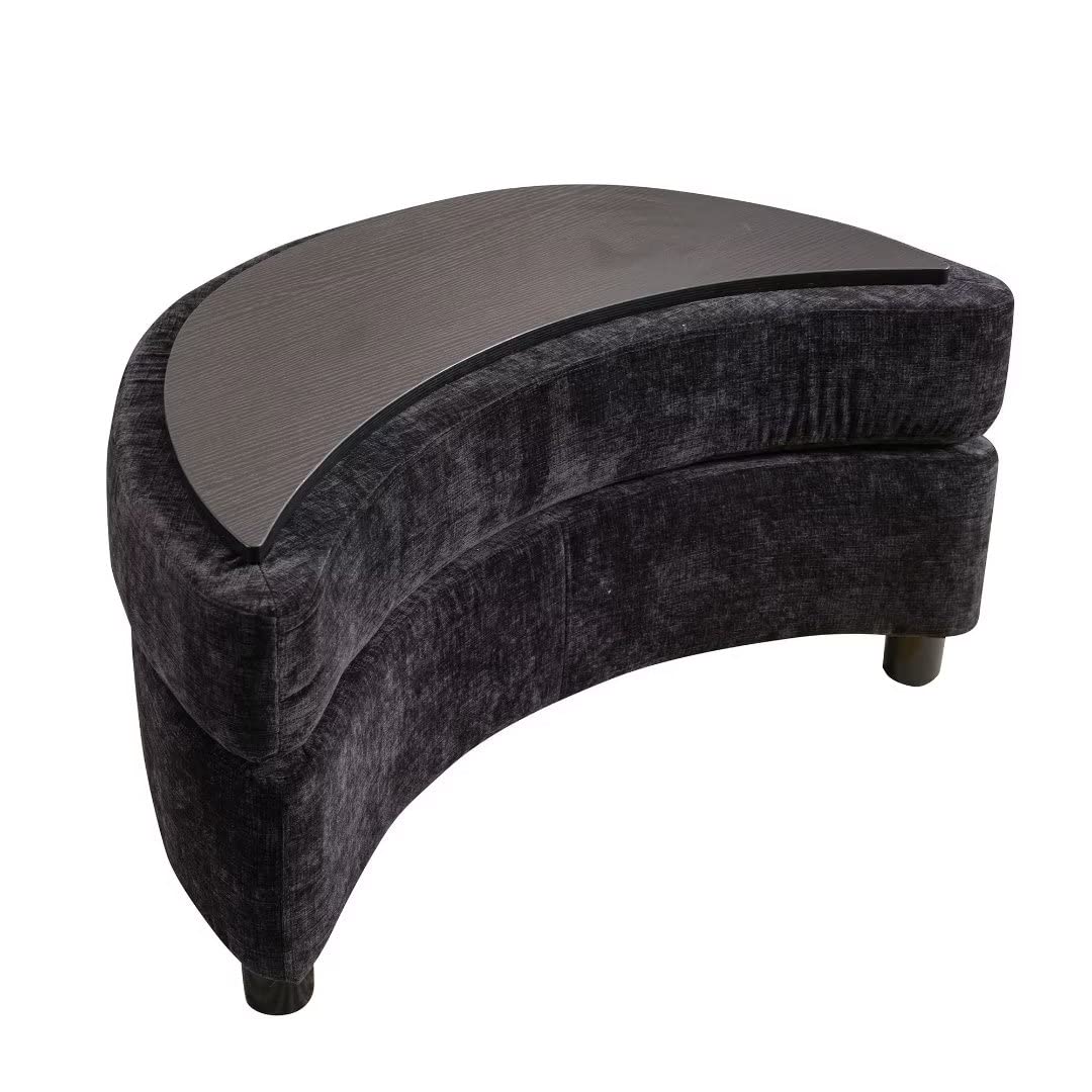 32.7" Half Crescent Moon Storage Bench, Chenille Upholstered Large Ottoman with Tray & Padded Seat, Side Table Dressing Shoe Bench Foot Rest for Living Room, Bedroom, Entryway, Hallway, Black