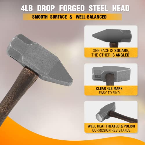 Blacksmith 4LB Handmade Forge Hammer for Farrier, Knife Maker, Blacksmith Forging Tool