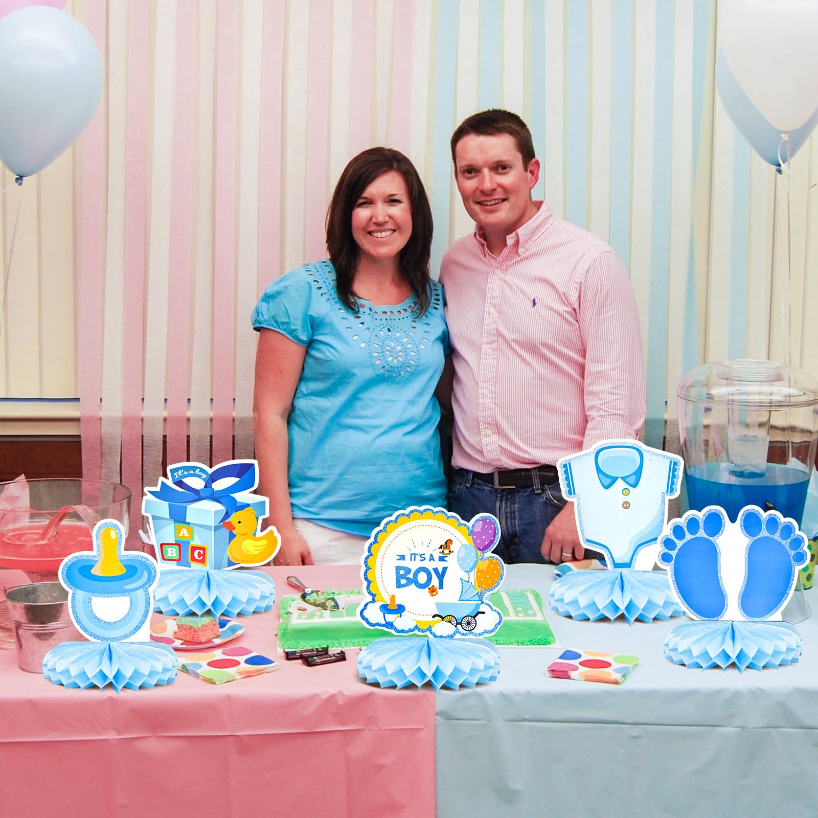 9 Pieces Blue Baby Boy Honeycomb Centerpieces Table Decor, It's a Boy Welcome Newborn Pattern Table Topper Ornaments Signs for Gender Reveal Baby Shower Party Decorations Photo Booth Props