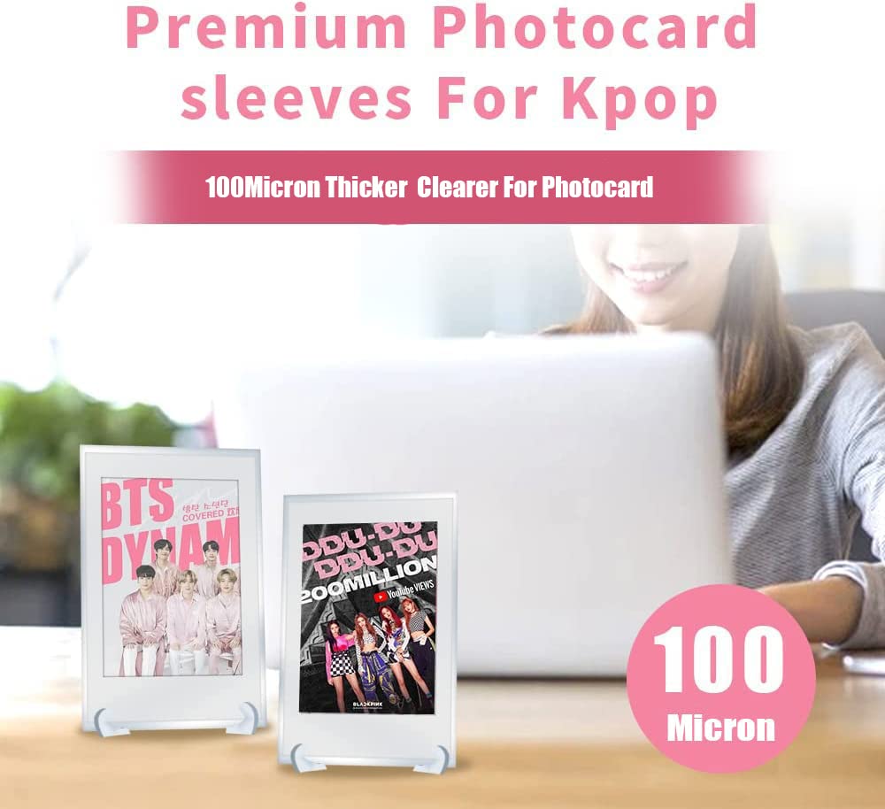 8pack Kpop Photocard Sleeves Protector 56x88mm 100 Micron Clear Card Sleeves Perfect fit Kpop Standard Size Compatible for Korean Idol Twice BTS Seventeen APINK April Blackpink