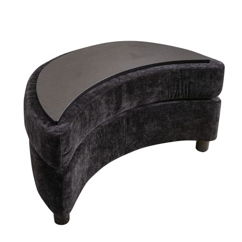 32.7" W Half Crescent Moon Storage Bench, Chenille Upholstered Large Ottoman with Tray & Padded Seat, Serve As Side Table Dressing Shoe Bench Foot Rest for Living Room, Entryway, Hallway, Black