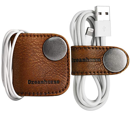 ELFRhino Earphone Organizer Genuine Leather Headphone Headset Earbuds Cord Wrap Winder Cord Manager Cable Winder Holder Keeper Manager Management(Coffee, Pack of 2)