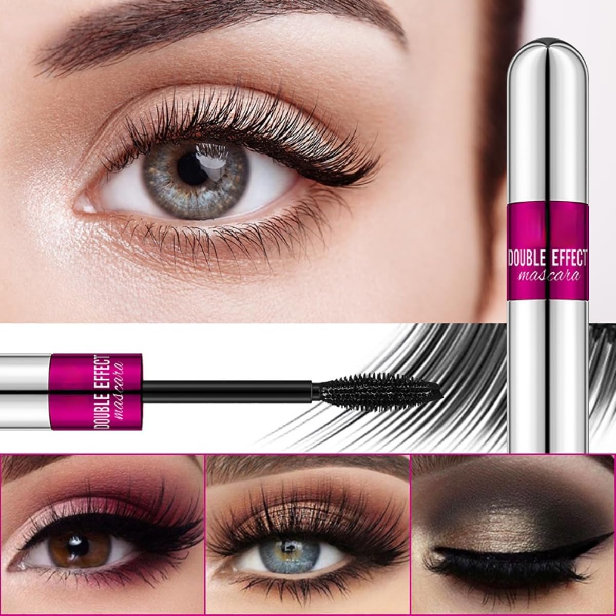 2in1 Black Waterproof Mascara-5X Long Lasting 4D Lash for Beauty Charming Eye Makeup, All-in-One Mascara