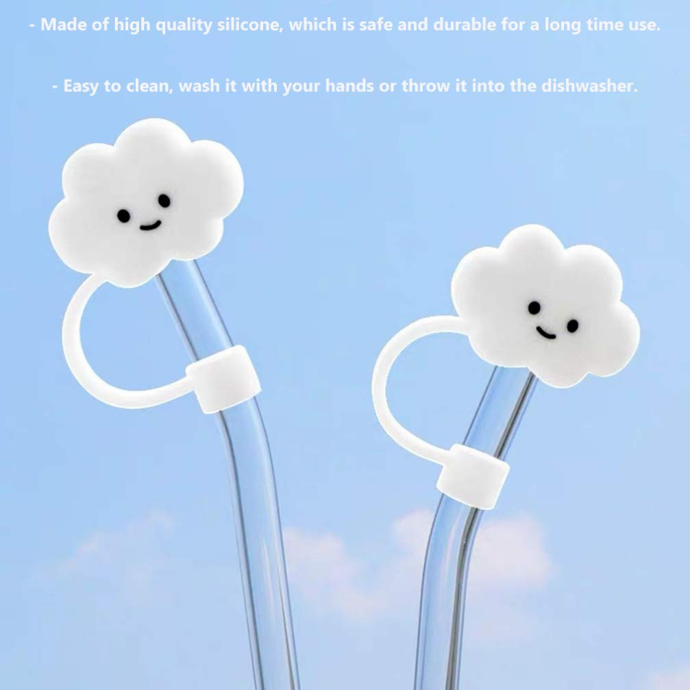 2pcs Straw Tips Cover Cloud Shape Straw Tips Cover Silicone Straw Plugs Reusable Straw Covers Plugs Party Straw Cap Drinking Straw Protector for Straw