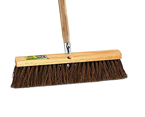 Unvert Push Broom Indoor and Outdoor Floor Sweep Use, 24 Inch, Heavy Duty Hardwood Block, Palmyra Bristles Scrub Brush, Two Threaded Handle Holes, Cleaning Broom for Patio Garage, Deck, Or Home Use