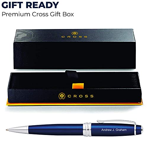 Dayspring Pens Personalized Cross Pen | Engraved Cross Bailey Blue Lacquer Ballpoint Gift Pen - Chrome Trim AT0452-12. Custom Engraving Included.
