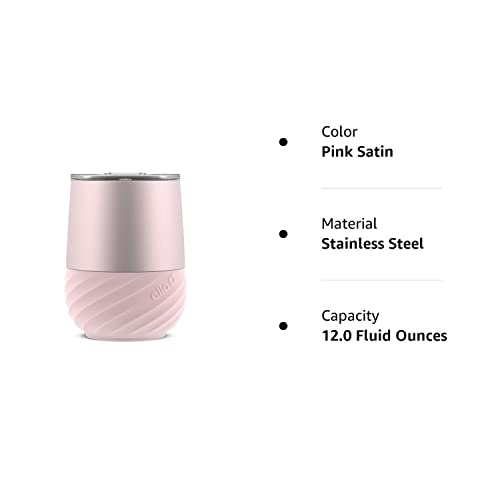Ello Clink Vacuum Insulated Stainless Steel Tumbler - Wine Glass with Silicone Protection Coaster, 12oz , Pink Satin