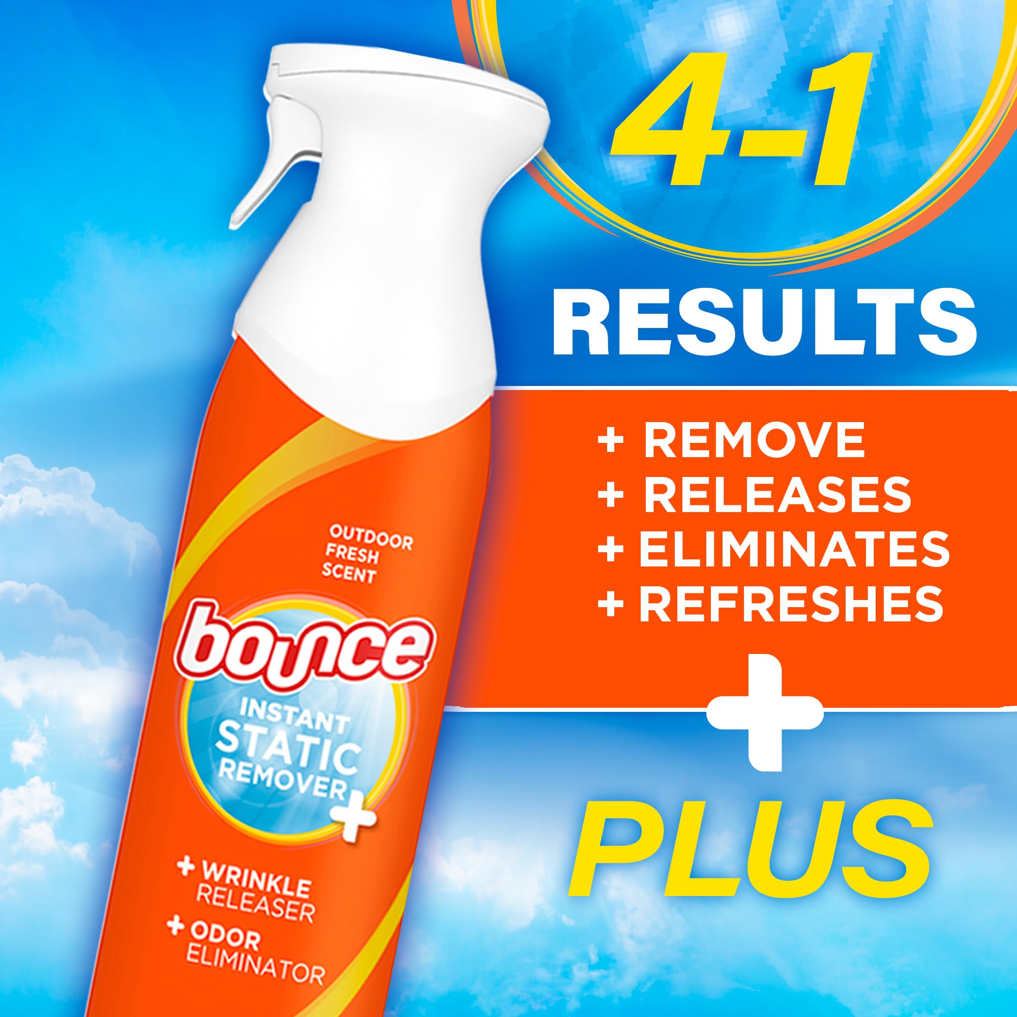 Bounce 3-in-1 Anti Static Spray & Wrinkle Release - Odor Eliminator, Fabric Refresher & Dewrinkle Spray for Clothes, Anti-Wrinkle Spray for Clothing, Travel Size Wrinkle Releaser, 9.7 Fl Oz, Pack of 2
