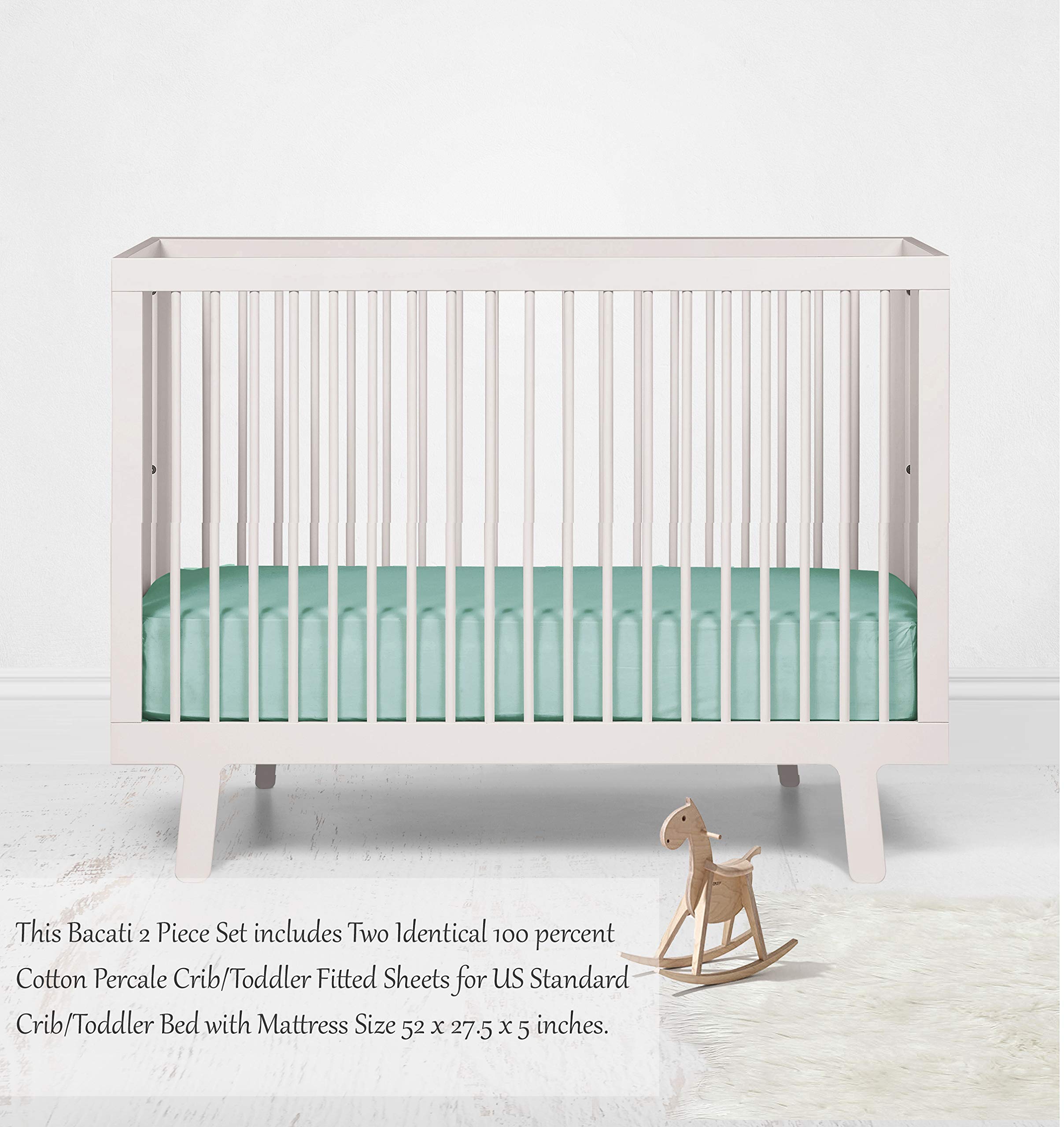 Bacati Solid Mint 2 Pc Cotton Percale Crib Sheets