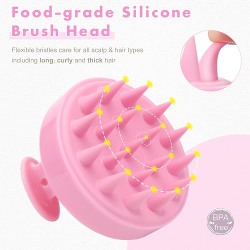 FREATECH 2-Pack Hair Scalp Massager Shampoo Brush, Shower Hair Brush with Long & Flexible Silicone Bristles for Scalp Scrub, Head Massage and Hair Growth, Dandruff Comb Scalp Scrubber Exfoliator