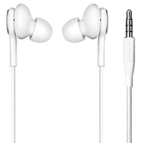 ElloGear OEM Earbuds Stereo Headphones for Samsung Galaxy S10 S10e Plus Cable - Designed by AKG - with Microphone and Volume Buttons (White)
