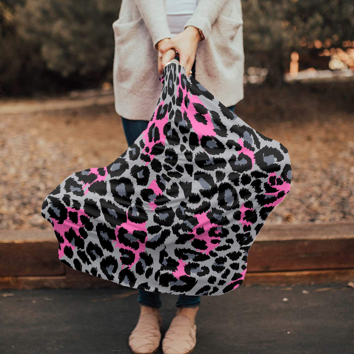 Nursing Cover Carseat Canopy, Leopard Print Soft and Breathable Stroller Covers for Breastfeeding Infants, Animal Texture Multiuse-Nursing Scarf,Stretchy Babysitting Scarf