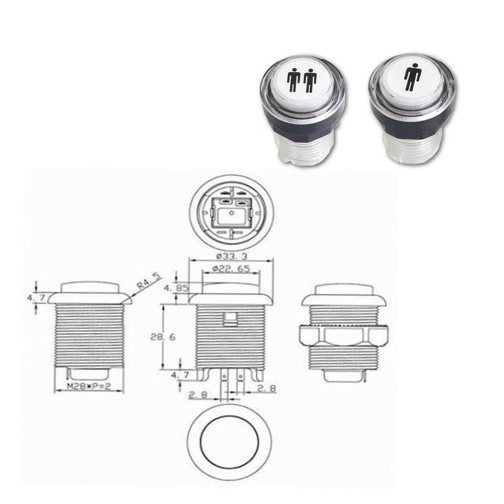 Comimark 1 Set 5V LED Illuminated Push Button 1P/2P Player Start Buttons 33mm(White)