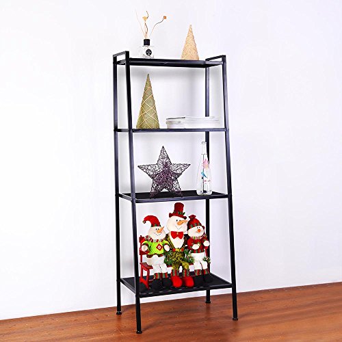 YUJISO 4-Tier Metal Bookshelf - Storage Shelves Ladder Bookshelf Bookcase Shelving Unit for Living Room/Bedroom/Office (Black)