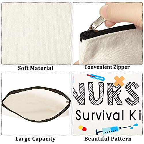 Frienda 8 Pcs Nurse Survival Kit Makeup, Cosmetic Bag Nurse Practitioner Gifts Toiletry Bag Funny Travel Bag Nurses School Supplies for Nursing Student (White)