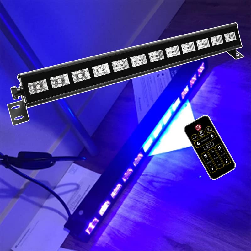 36W 12 Led Black Light Bar, With 360° Adjustable Stand, With Remote Control / 1M Power Cable, Automatic/Voice Control/Strobe/Constant Light