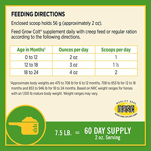 Farnam Grow Colt Supplement for Growth & Development, Supports Normal, consistent Growth in First Years of foal's Life, 7.5 lbs, 60 Day Supply