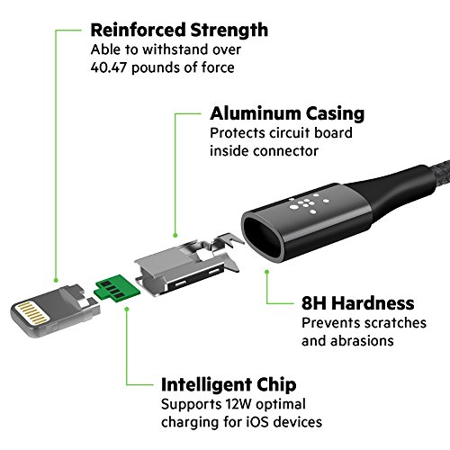 Belkin MIXIT DuraTek Lightning to USB Cable - MFi-Certified iPhone Charging Cable for iPhone 11, 11 Pro, 11 Pro Max, XS, XS Max, XR, X, 8/8 Plus and more (4ft/1.2m), Rose Gold