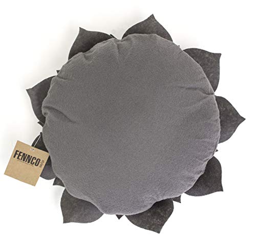 Fennco Styles Handmade 3D Heart-Shaped Petals Flower Decorative Throw Pillow Cover 13" Round - Slate Floral Pillow Case for Couch, Home Décor and Holiday, Housewarming Gift