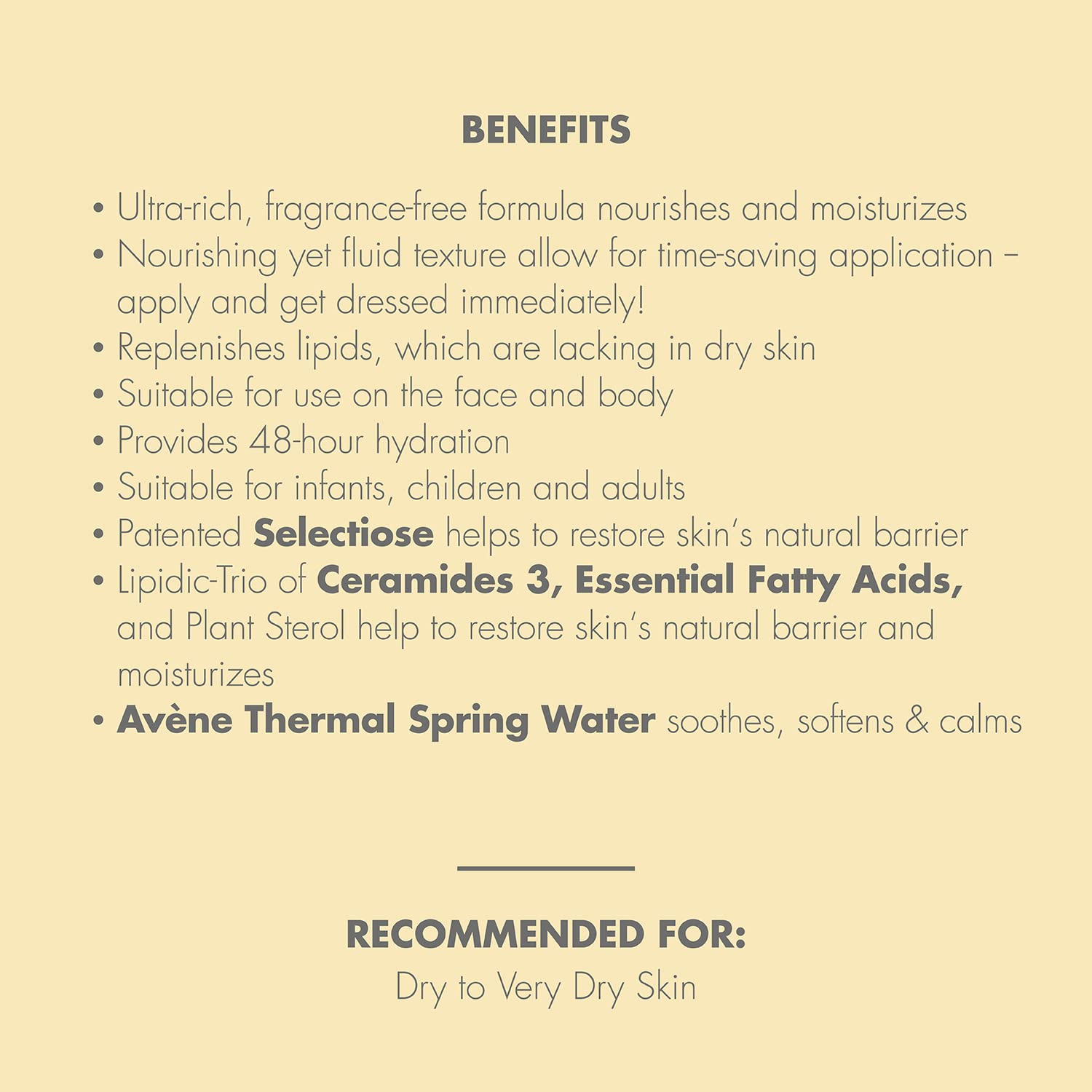 Avene Trixera Nutrition Nutri-Fluid Balm, Ceramides, Very Dry, Face and Body, Alcohol-Free, Pump, 13.5 Oz