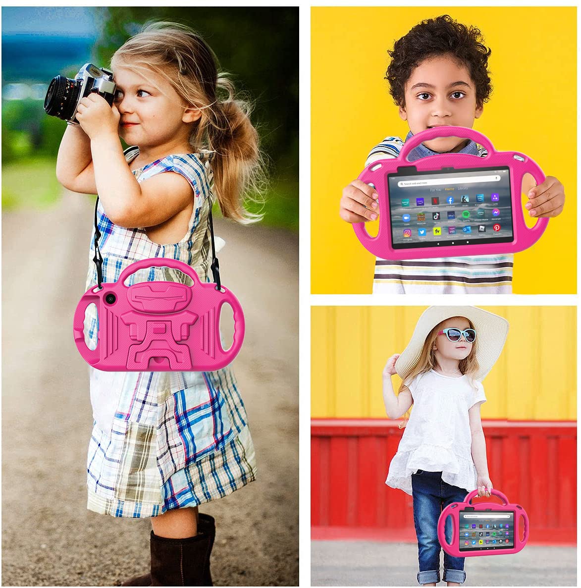 All-New Fire 7 Tablet Case (12th Generation,2022 Release), Fire 7 Tablet Case for Kids, with Shoulder Strap, MENZO Shockproof Light Weight Kids Case for Amazon fire 7 Tablet 7” Display 2022, Rose