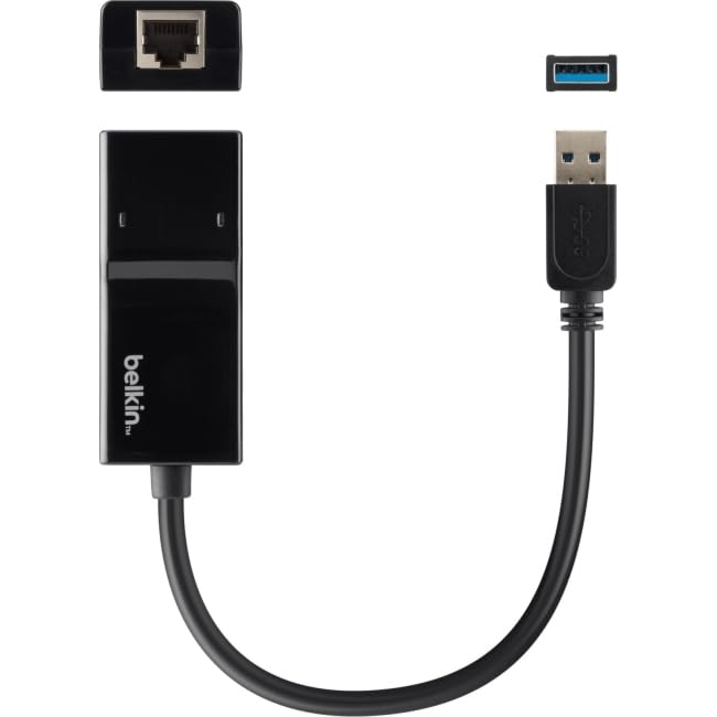 Belkin USB 3.0 To Gigabit Ethernet Adapter - USB 3.0 to Ethernet Cable Compatible With USB 3.0 Ports Devices - 1 Gbps Gigabit Ethernet - Supports 10/100/1000Mbps On USB 3.0 Ports