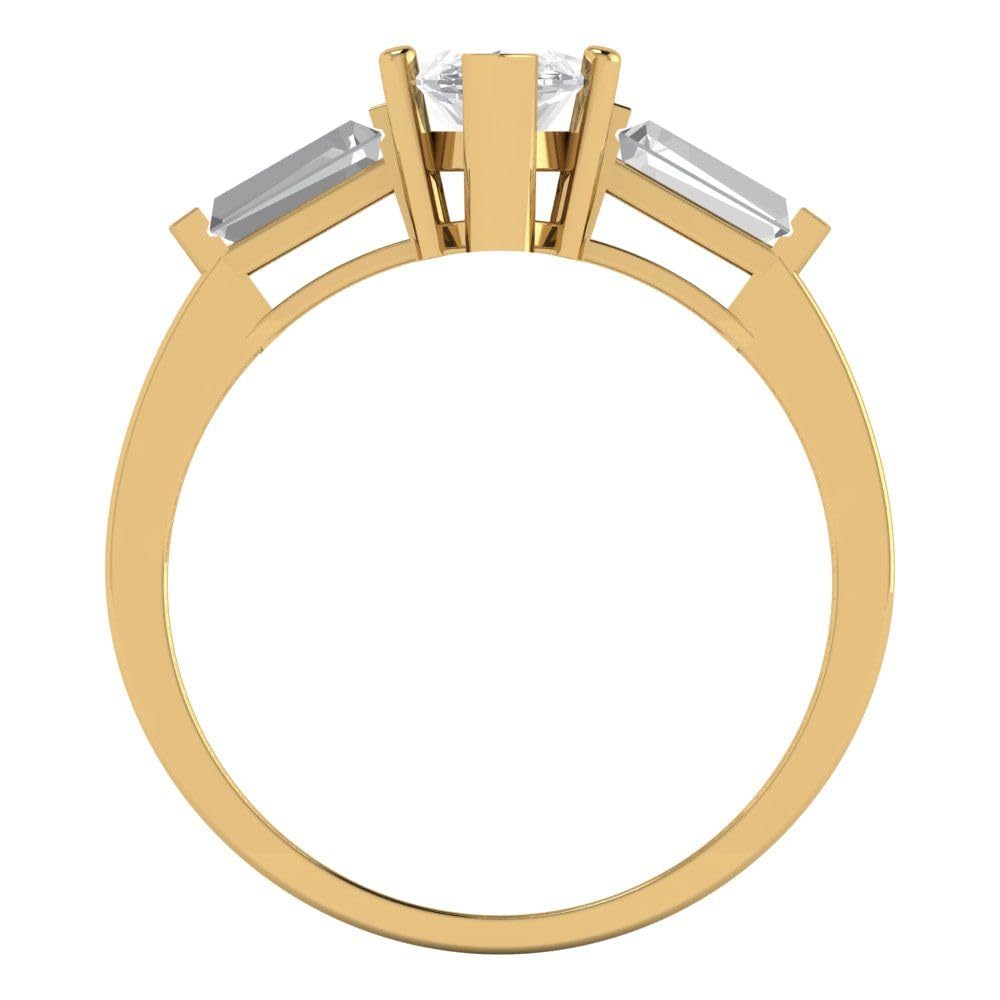 2.0 Ct Brilliant Marquise Cut Clear Simulated Diamond 14K Yellow Gold Three Stone Engagement Promise Bridal Ring Size 4.5