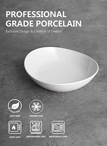 Sweese 135.401 Porcelain Pasta Bowls 28 Ounce- Porcelain Salad Serving Soup Dinner Bowl for Kitchen - Microwave Dishwasher Oven Safe Set of 4, White