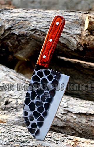 Handmade forged Carbon Steel butcher Serbian Cleaver Chopper Kitchen Chef Knife Pakka Wood Handle comes with Leather Sheath DW4095