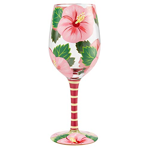 Enesco Designs by Lolita Hibiscus Dreams Artisan Wine Glass, 1 Count (Pack of 1), Multicolor