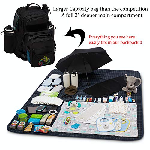 Brinero Diaper Bag Backpack for Dad, X-Large Bag With USB Port, Detachable Lunch Box, XL Changing Pad, 2 Large Water Bottle Pockets, Stroller Straps, Wipe Pocket Military Diaper Bags