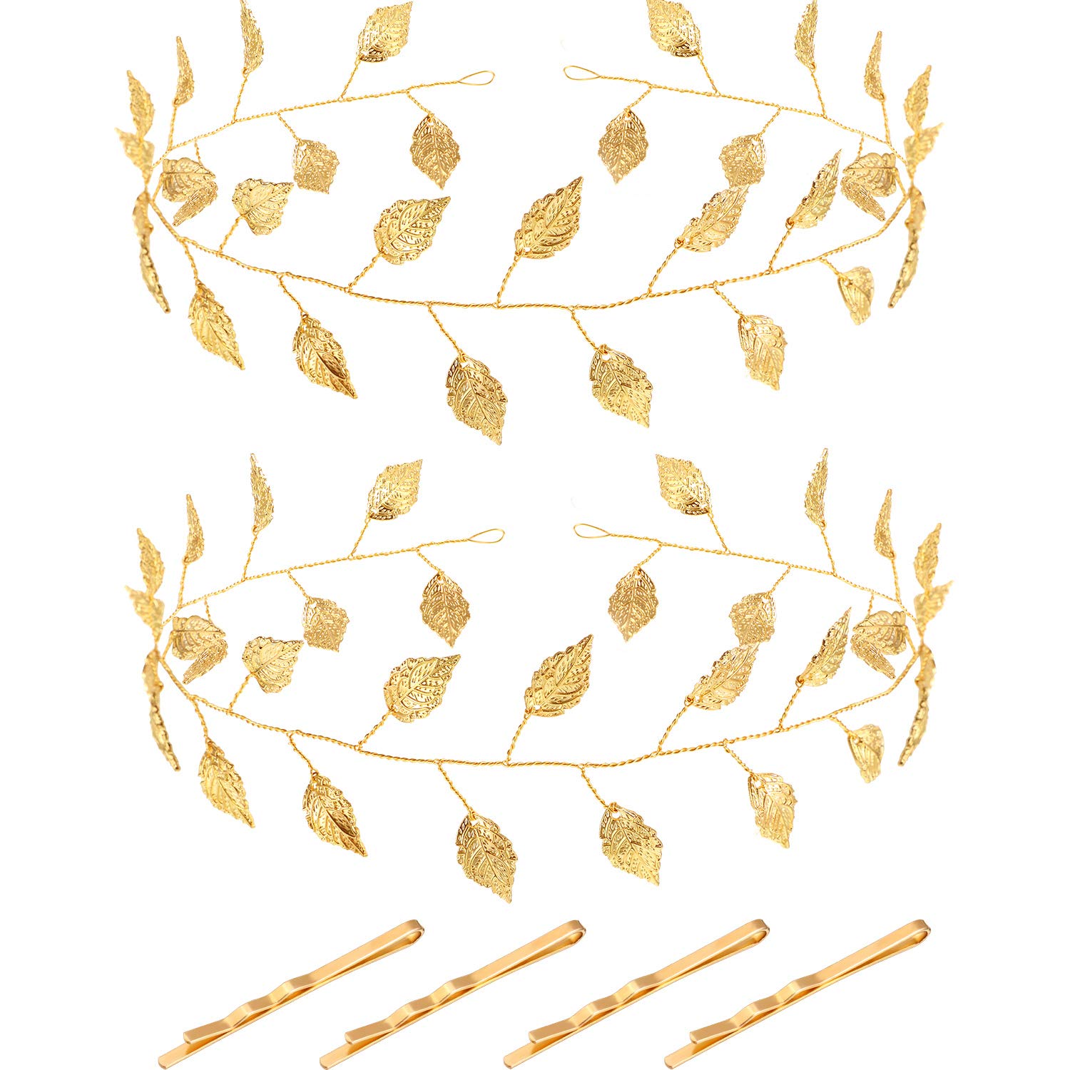 2 Pieces Headpieces Wedding Metal Hair Vine Headband, Gold Leaf Bridal Headpieces for Bride and Bridesmaid, Baby Shower, Photo Taking, Greek or Roman Costume (13.5 Inches)