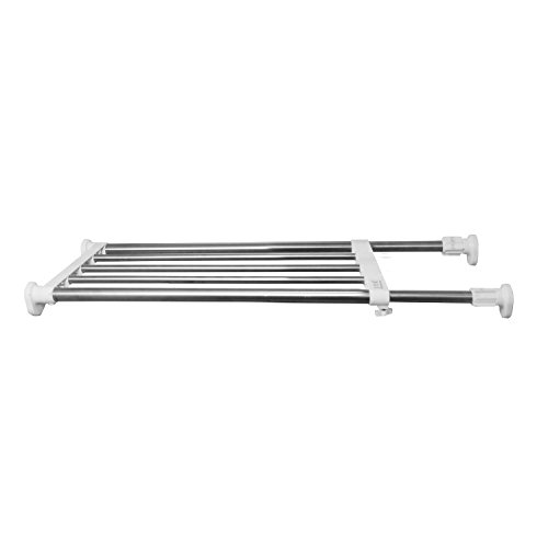 BAOYOUNI Tension Rod Shelf Expandable Closet Organizer Heavy Duty Adjustable Clothes Hanger Rack DIY Space Saver Layered Separator Divider 27.17''-36.02'', Ivory