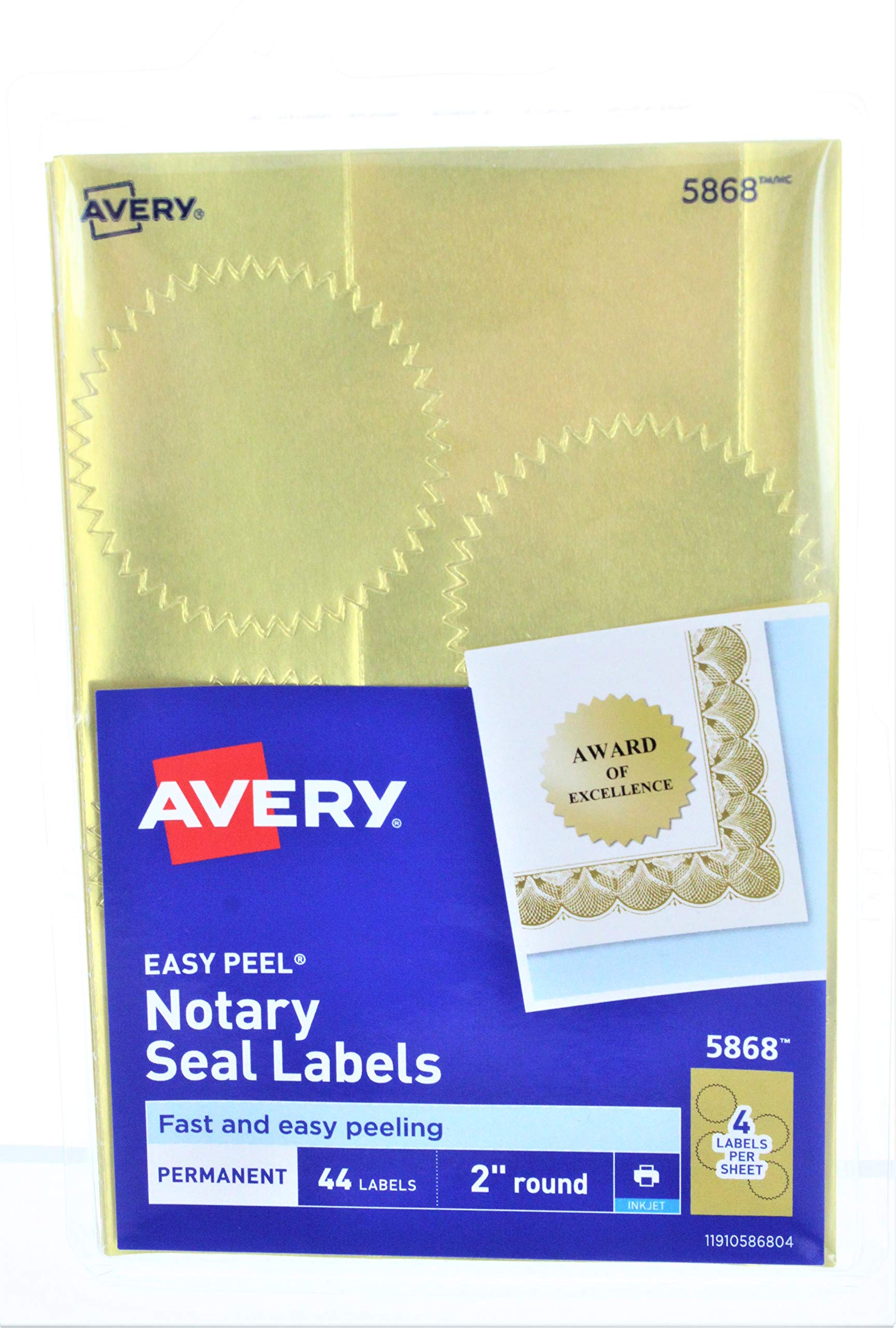 Avery® 39000104 Print or Write Gold Foil Notarial Seals SEAL,2"DIA GD,44/PK
