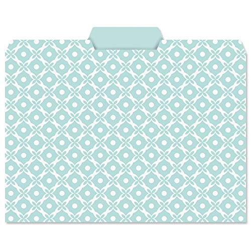 Coastal Blues File Folder Value Pack - Set of 24 File Folders with Staggered Tabs, 6 Designs, Graphic Geometric Print, Office Supplies, Letter Size, 9 ½ x 11 ¾ Inches
