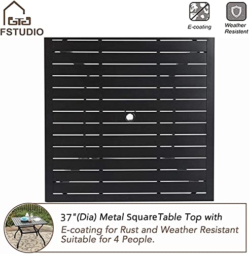 MFSTUDIO Outdoor Dining Set for 4, Aluminum Height Adjustable Folding Chair and Heavy-Duty Black Slat Metal Table, Patio Furniture Dining Table Set, Black