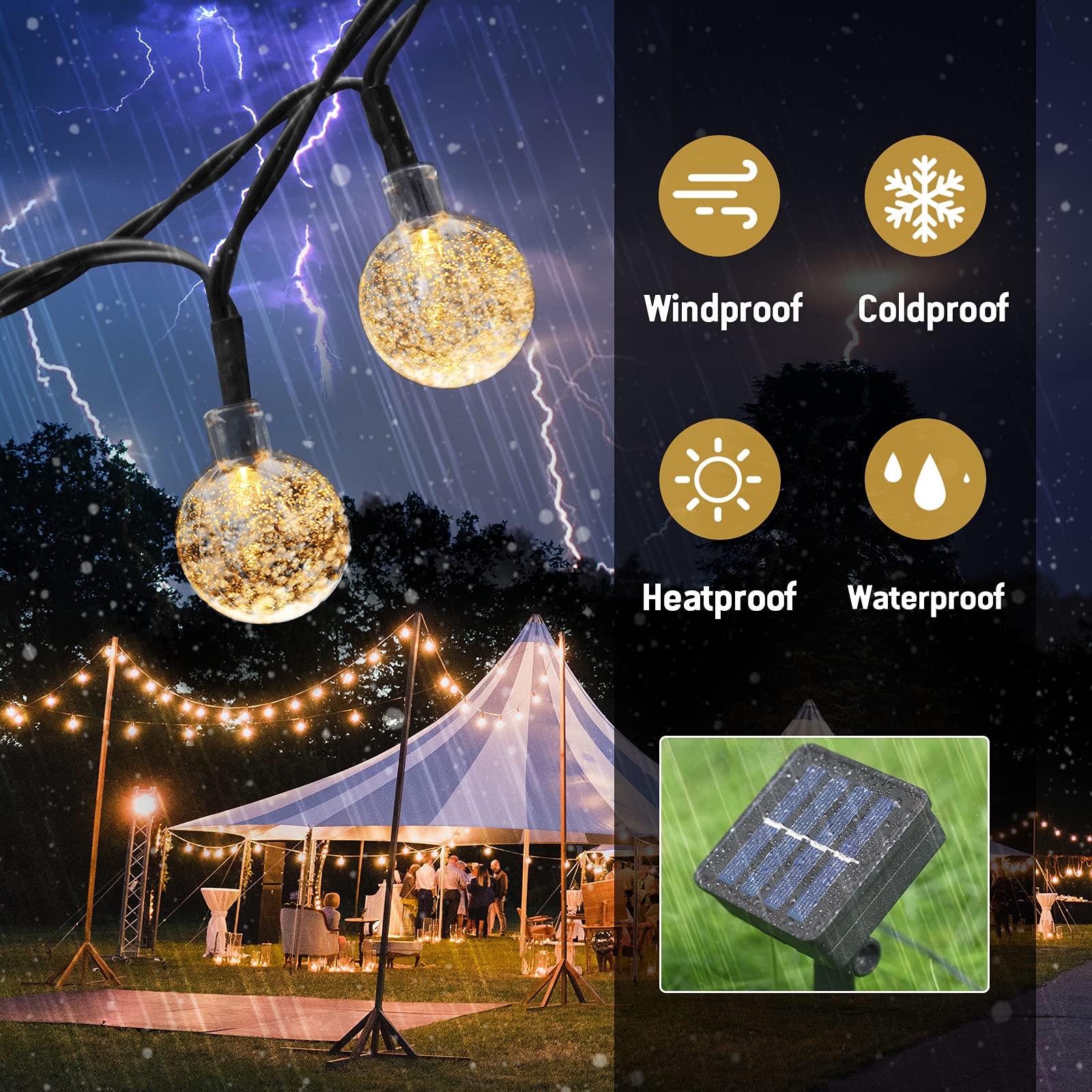 Bexdir Solar String Lights Outdoor, 50 LED Warm White Crystal Globe String Lights 8 Modes, Solar Powered Christmas Lights String for Porch Yard Garden Fence Tree Party Wedding Valentines Day Decor…