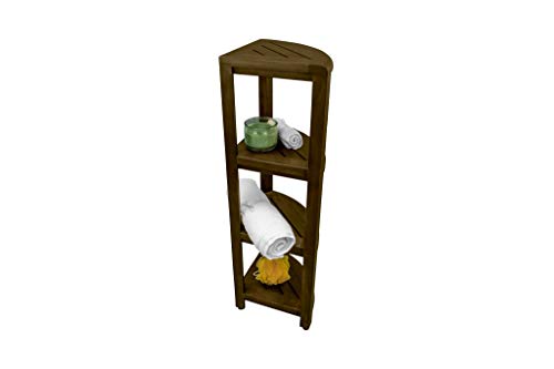 DecoTeak Corner Shower Shelf 4-Tier Oasis Teak Wood Corner Shower Bench with Storage Shelf 38" Height Snazzy Corner Shower Stool in Dark Brown Stained Finish