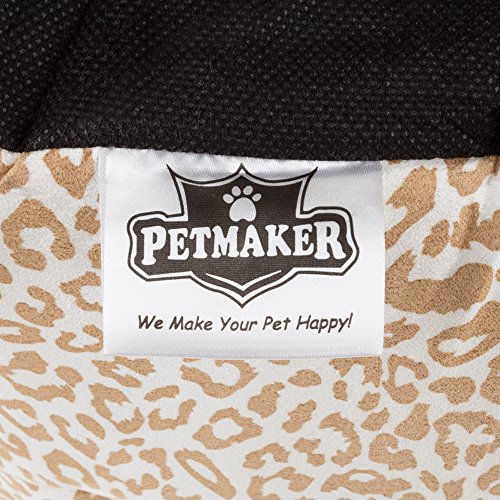 Cat Pet Bed Cave- Indoor Enclosed Covered Cavern/House for Cats Kittens and Small Pets with Removable Cushion Pad by PETMAKER, Tan/White Animal Print