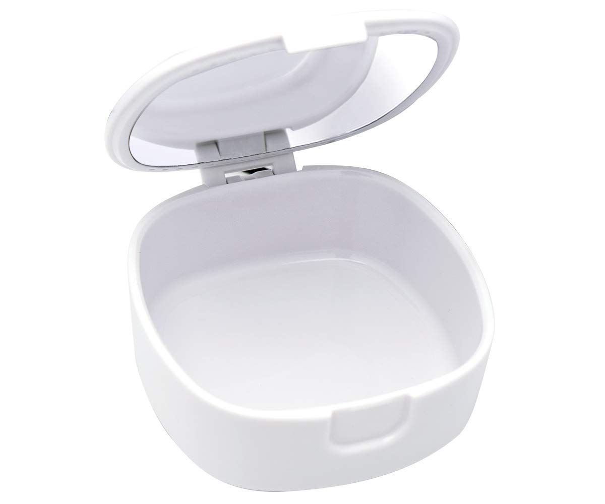 Ocircle Retainer Case, With mirror and ventilation holes, For Night Guards, Aligner Trays, Mouth Guard,Denture Case, Mouthguard. Light & Easy to Carry & Multipurpose(White)