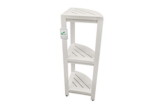 CoastalVogue SnazzyCorner Teak Corner Shower Shelf Wood Corner Shelf 3-Tier Corner Shower Shelf in Antique White Finish β 33 inches Tall