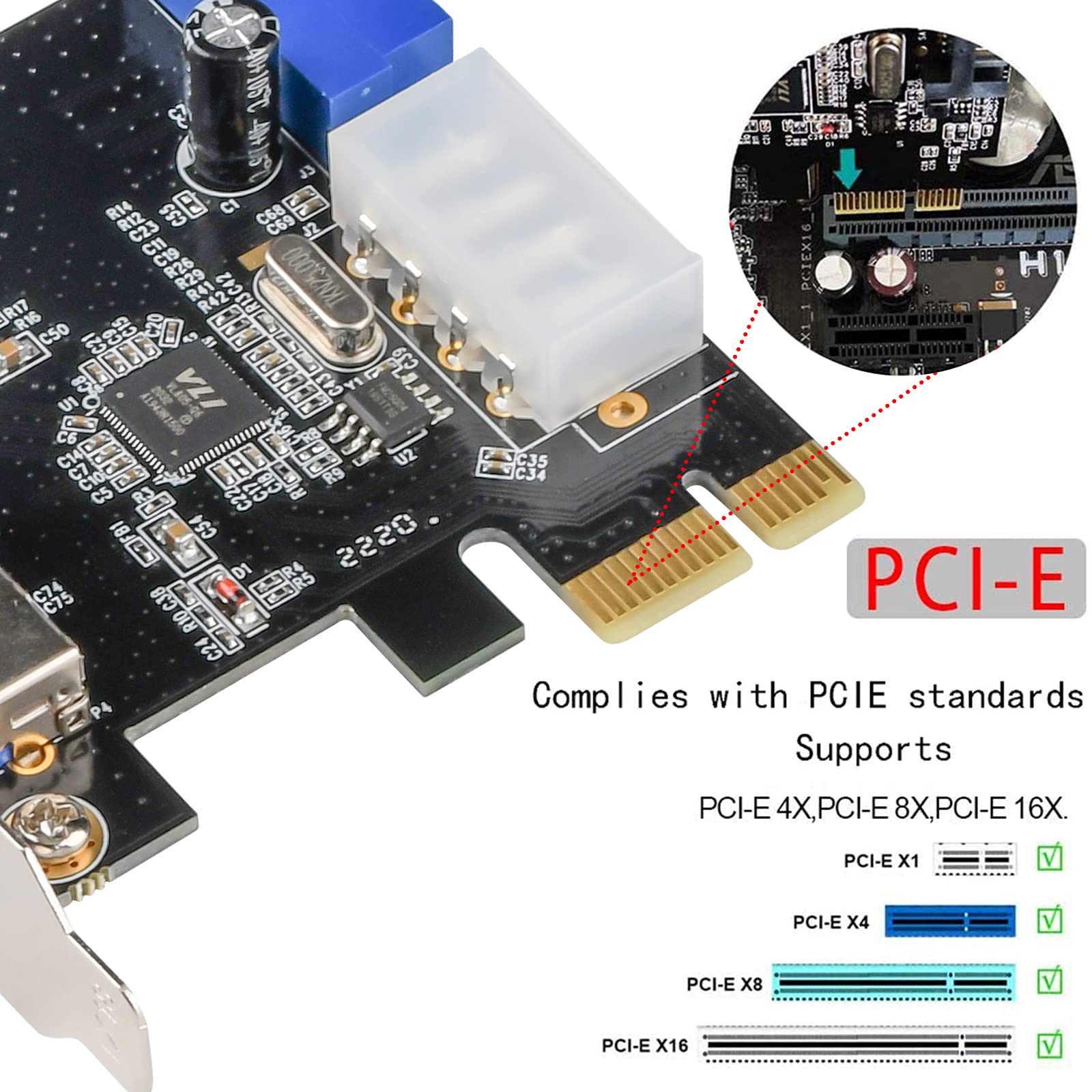 2 Port PCIE Expansion Card, Aideepen 2 Ports PCI-E to USB 3.0 Expasion Card with 4-Pin & 20 Pin Control Card Adapter PCI Express Controller Hub for Windows