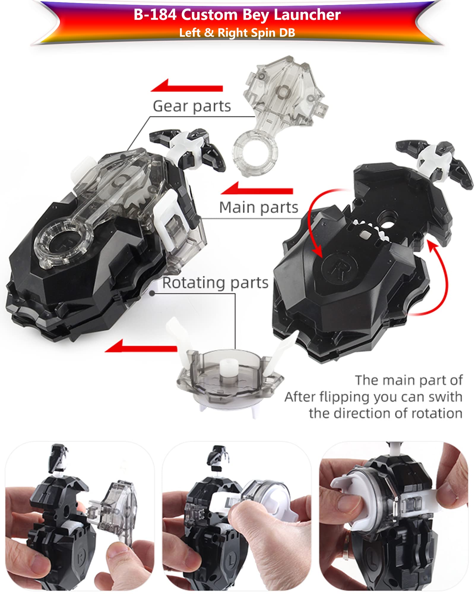 Bey Battling Tops Burst Launcher and Grip, Custom Bay Blade Launcher LR Left Right Spin DB Layer System Compatible with All Bey Burst Series (White)
