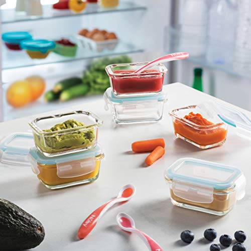 FineDine Glass Meal Prep Containers with Lids - Set of 6 Square 5 Oz Containers - Airtight, Leakproof, Microwave & Dishwasher Safe - Perfect for Snacks, Dips, and Meal Prep (Teal)