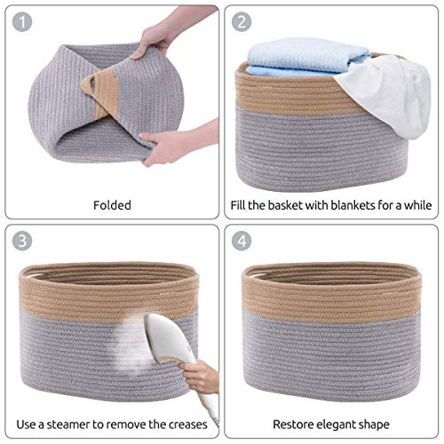 YOUDENOVA Rope Basket for Storage, Woven Storage Basket Bins, Set of 3, Nursery Basket for Toys, Throws, Makeups, Brown & Grey