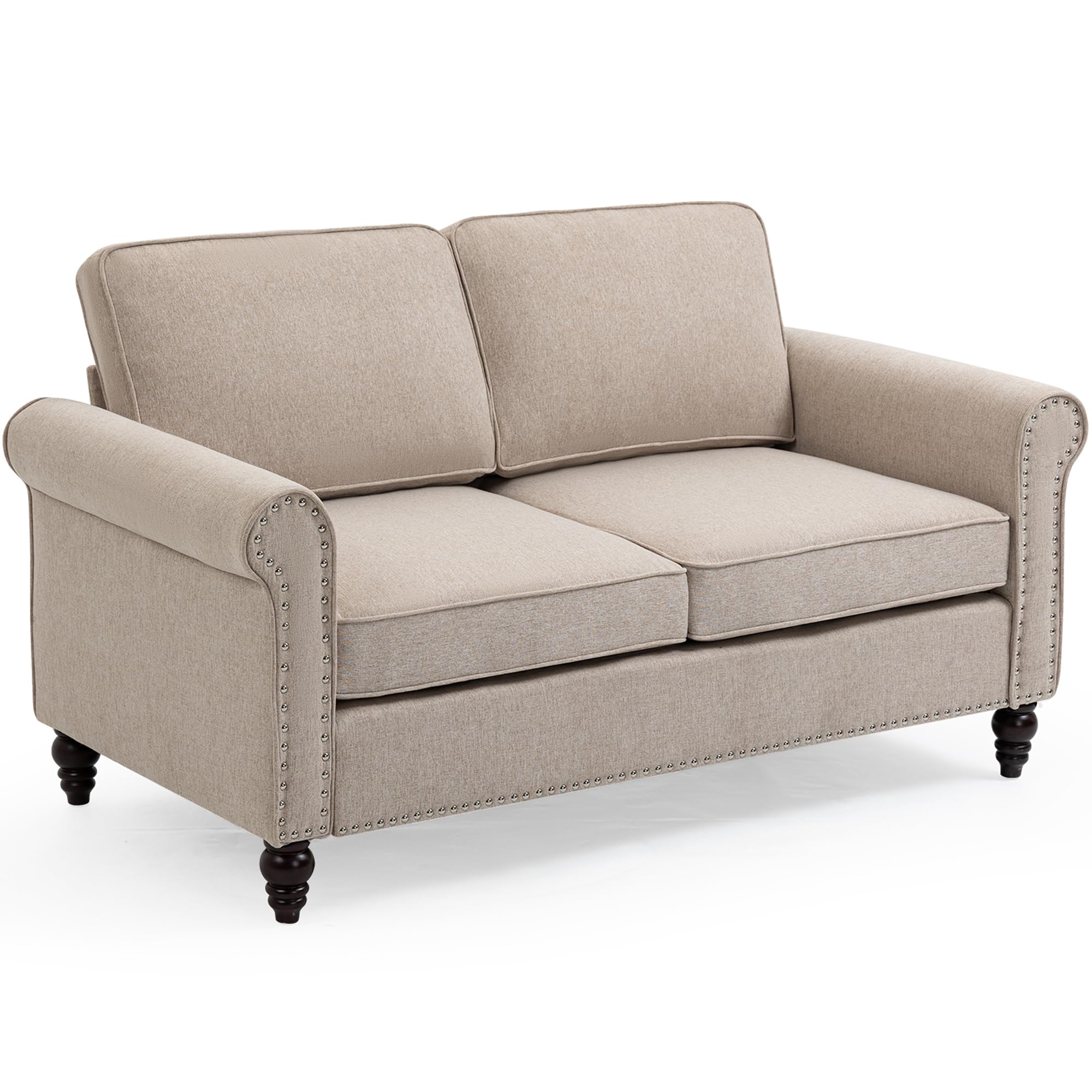 48" Small Loveseat Sofa Couch, Mid Century Modern Comfy Sofa Couch, Upholstered 2 Seater Mini Love Seat Couch with Rolled Armrest & Nailhead Trim for Small Spaces, Bedroom, Living Room, Apartment