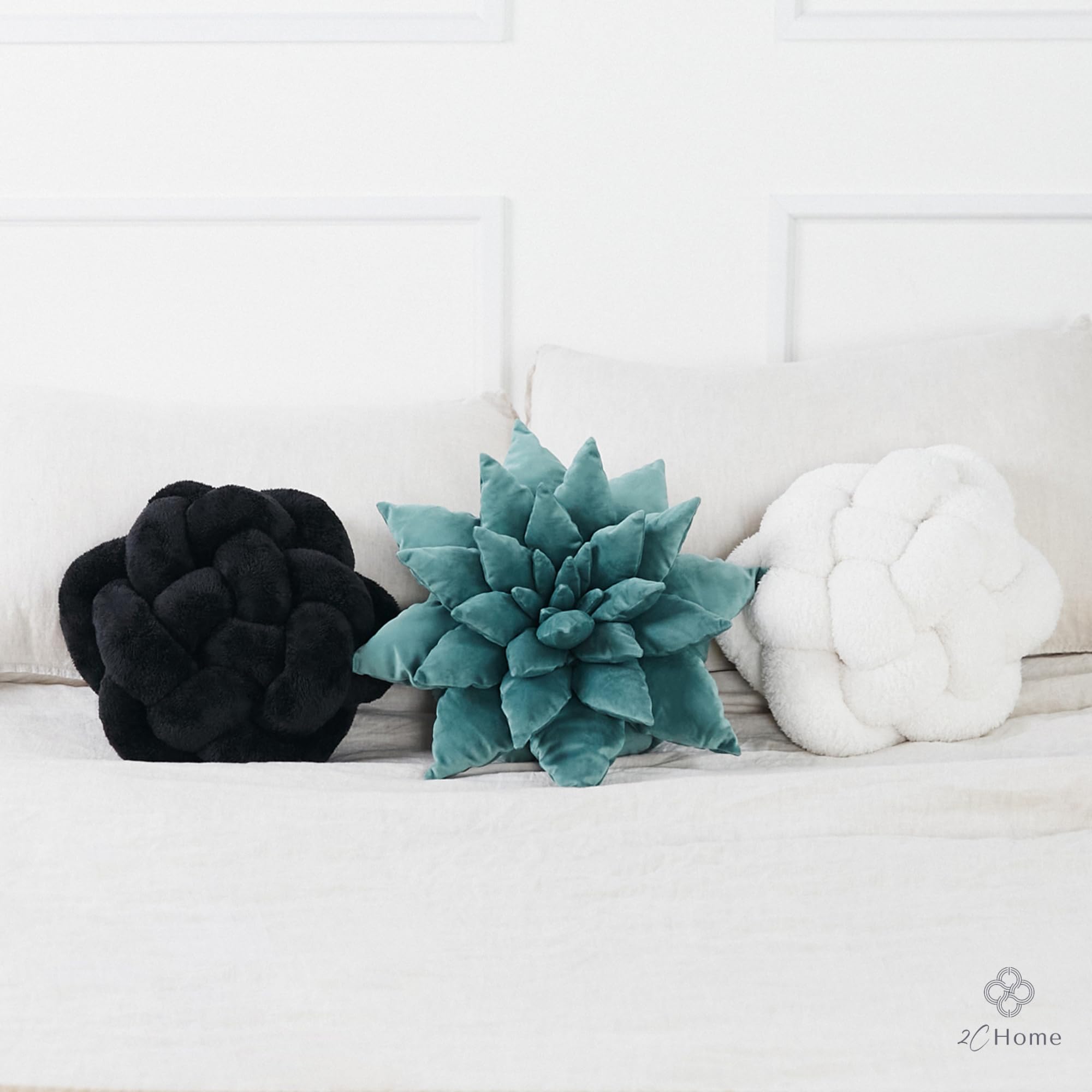 2C Home Large White Knot Pillow | 13" Knotted Pillow | Handmade Knot Throw Pillow | Cute & Funky Throw Pillows | Bed Decorative Pillows | Sherpa Pillow Material | Knot Pillows