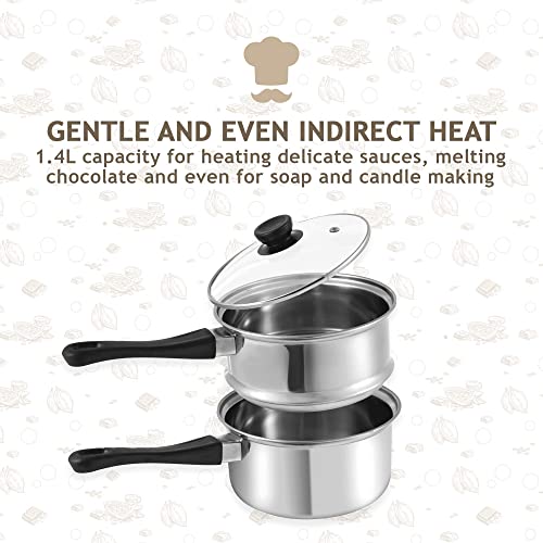 La Patisserie 1.5 Quart Double Boiler w/ 4 Chocolate Molds - 3 Piece Stainless Steel Double Boiler Pot for Melting Chocolate, Candle Making, Soap Melting and Wax Meltingā¦