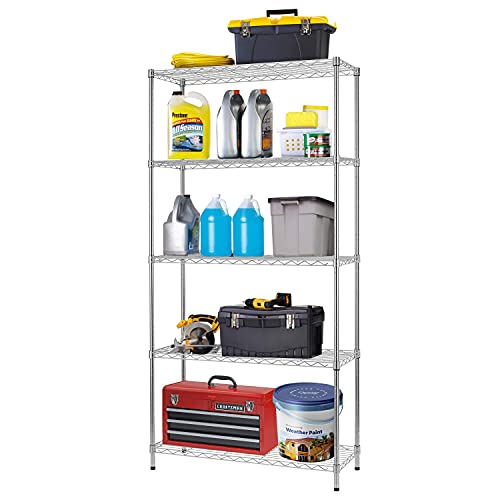 FDW 14''Dx36''Wx72''H 5-Shelf Wire Shelving Large Storage Shelves Adjustable Metal Shelves Heavy Duty Height Commercial Grade Steel Layer Shelves 1250 LBS Capacity,Chrome